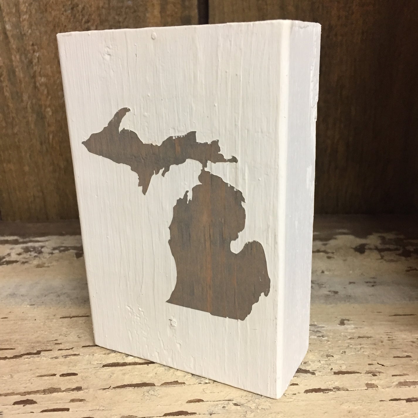Mini Michigan Block Sign with Heart – Michigan Studio