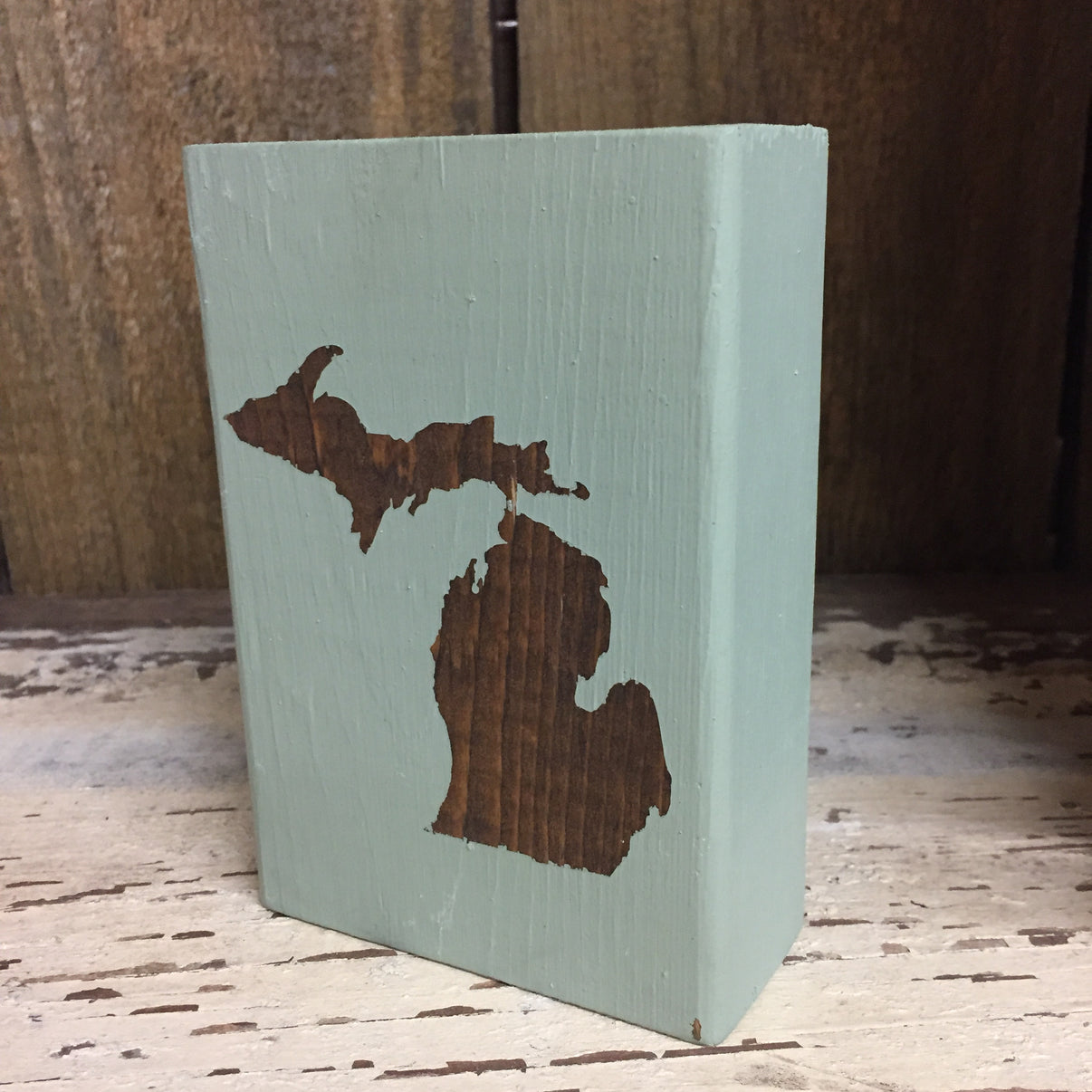 Mini Michigan Block Sign with Heart – Michigan Studio